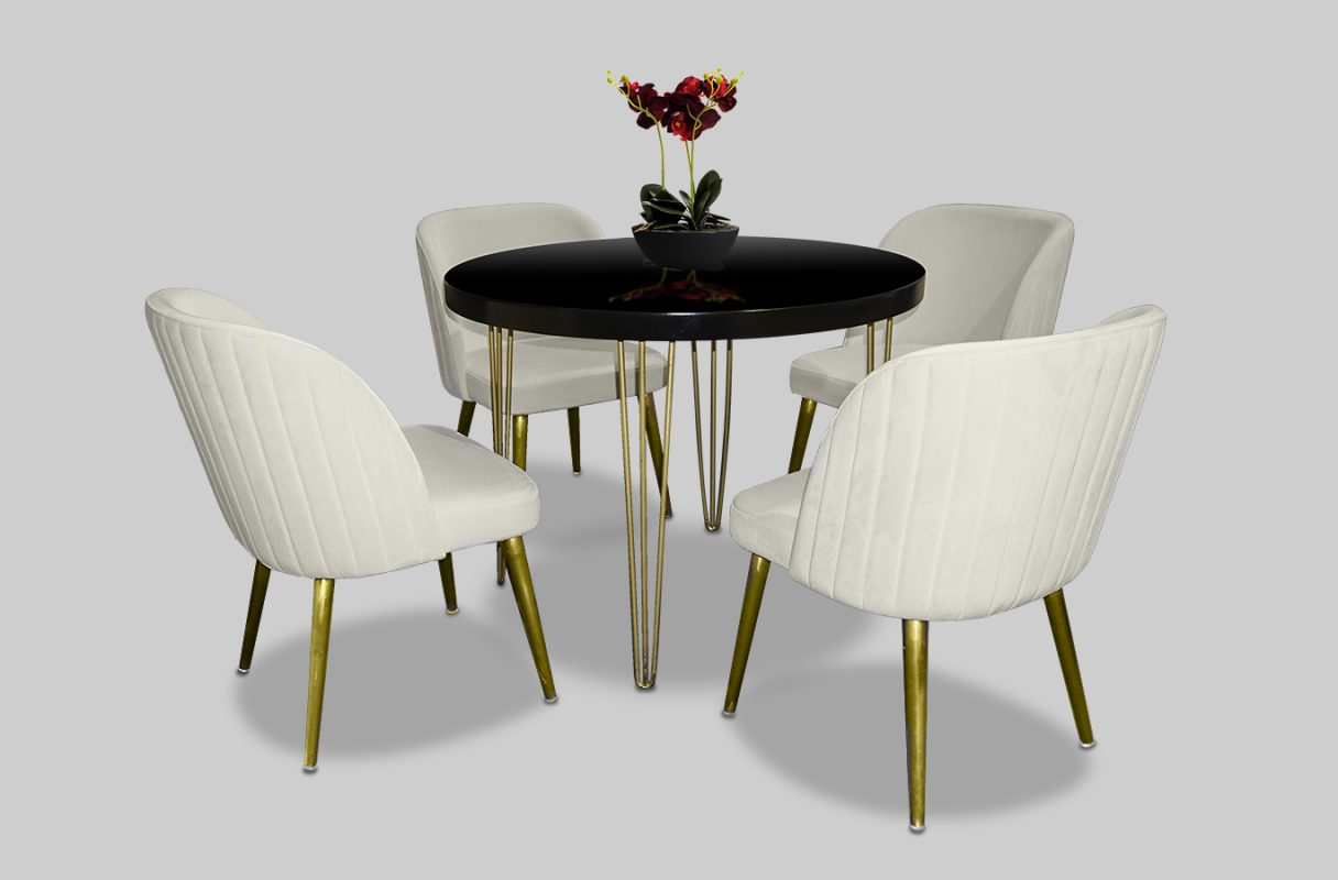 Buy Hairpin Round Black Dining Table, Gold Legs - Dining Tables ...