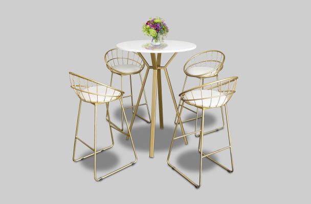 Round Gold Standing Table | Cocktail Table | Areeka Event Rentals